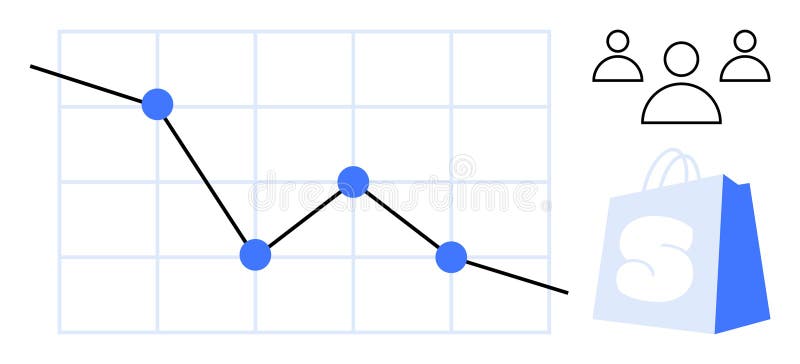 Business Performance Chart with Decline Line Graph and Shopping Bag ...