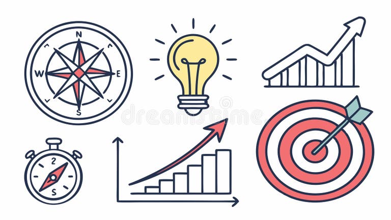 Business Performance Icons Set, Growth Chart, Target, Vector Design ...
