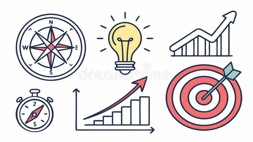 Business Performance Icons Set, Growth Chart, Target, Vector Design ...