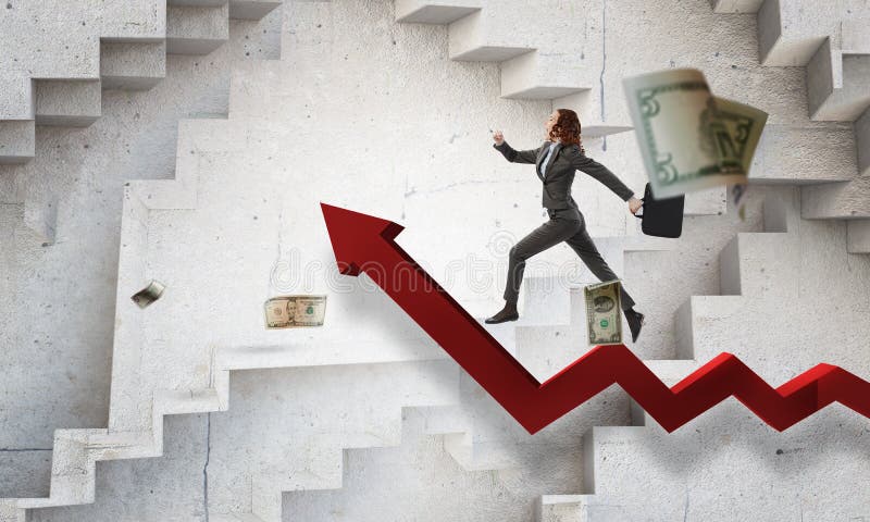 Business Person Climbing on Red Graph Arrow Stock Photo - Image of ...