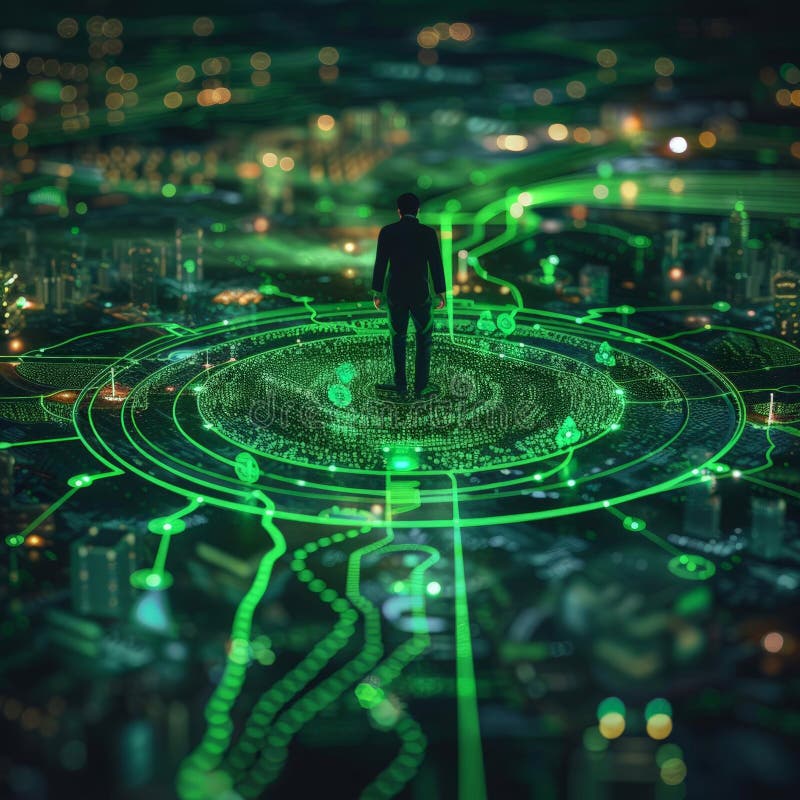 Business Person at a Digital Intersection, Augmented Reality Showing ...