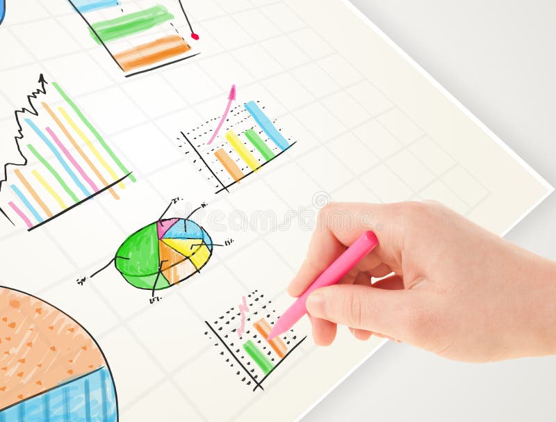 Business Person Drawing Colorful Graphs and Icons on Paper Stock Image ...