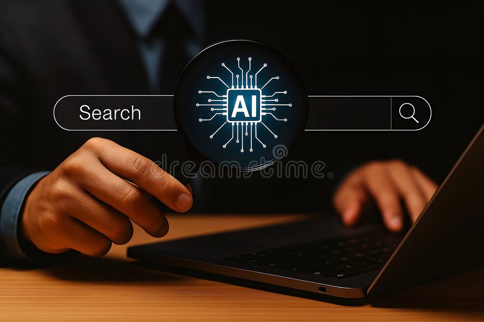 Business Person Exploring Artificial Intelligence Ai Search on a Laptop Computer Stock ...