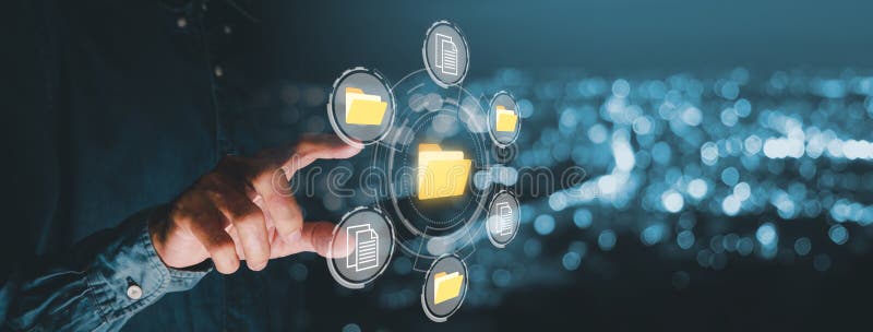 Business Person Hand Pointing Finger Document Management Icon with ...