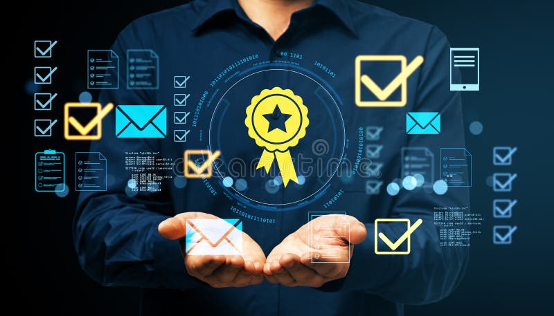 Business Person Holding Digital Certification Icon with Glowing ...