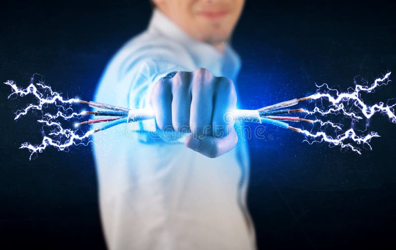Business Person Holding Electrical Powered Wires Stock Image - Image of ...