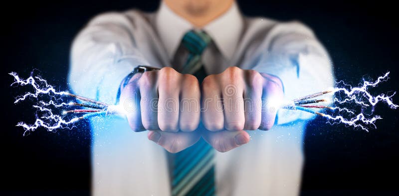 Business Person Holding Electrical Powered Wires Stock Photo - Image of ...