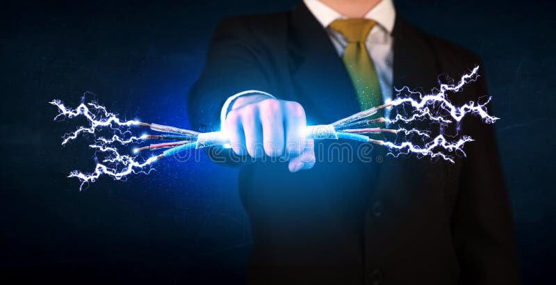 Business Person Holding Electrical Powered Wires Stock Photo - Image of ...