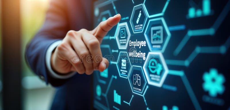 Business Person Interacts with Digital Interface Employee Well-being ...