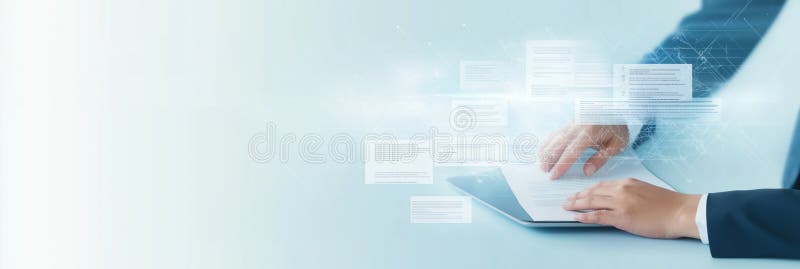 Business Person Manages Online Docs on Tablet. Digital Files ...