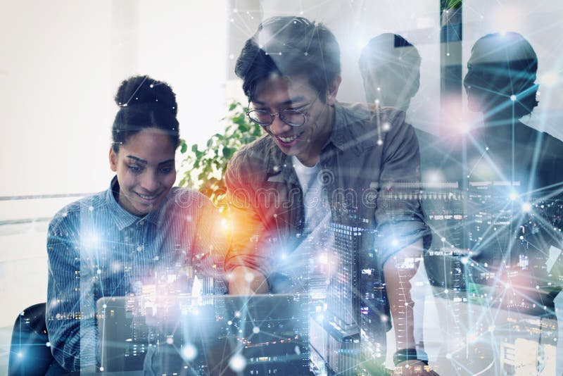 Business Person in Office Connected on Internet Network. Concept of ...