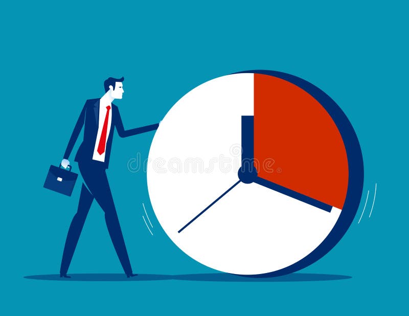 Business Person Pushing Huge Clock. Time Management Vector Concept ...