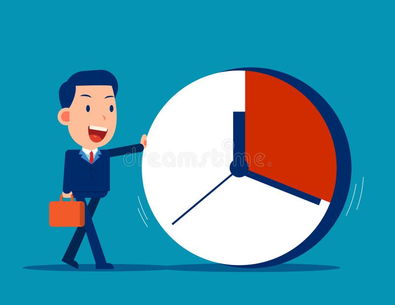Business Person Pushing Huge Clock. Time Management Vector Concept ...