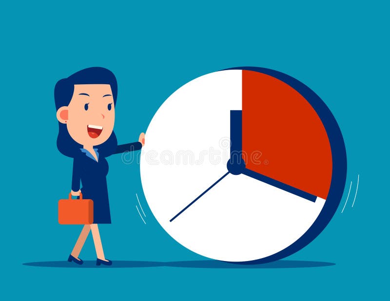 Business Person Pushing Huge Clock. Time Management Vector Concept ...