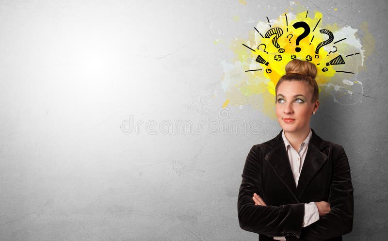 Business Person with Question Marks Stock Photo - Image of happy, mark ...
