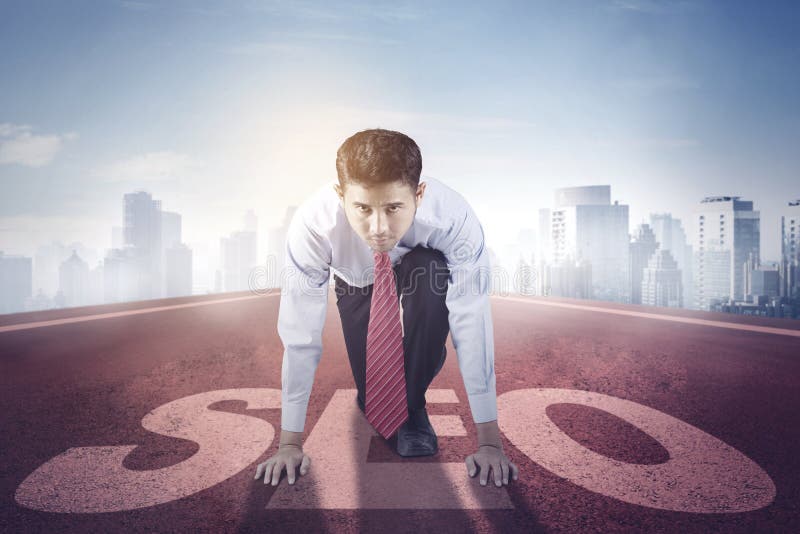 Business Person Ready To Run with SEO Text Stock Photo - Image of ...