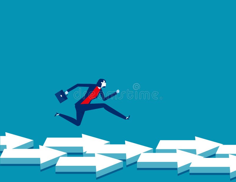 Business Person Run Forward in the Direction of the Arrow. Directional ...