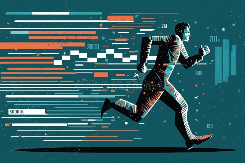 A Business Person Running Faster Against a Background of Information ...