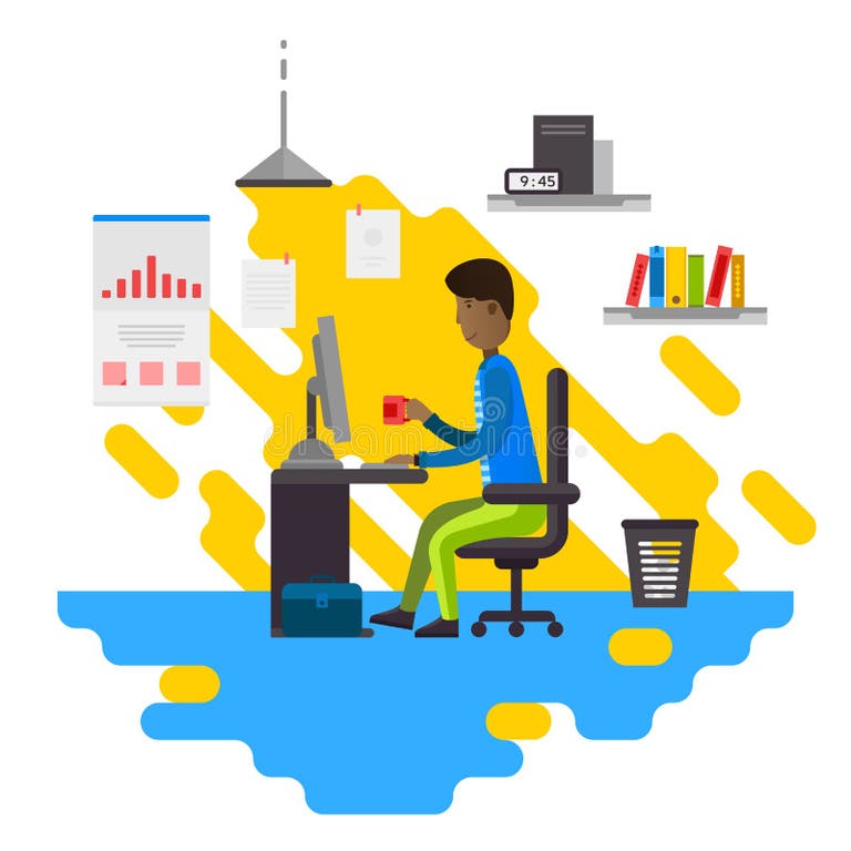 Business Person Sitting on the Computer. Stock Vector - Illustration of ...