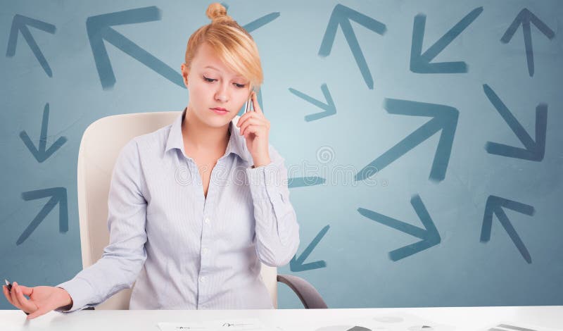 Business Person Sitting at Desk with Direction Concept Stock Image ...