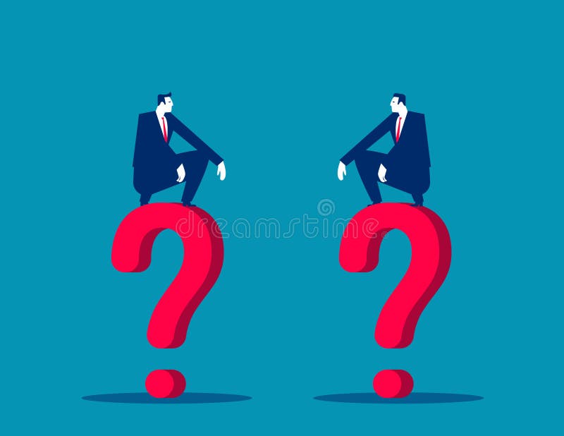 Business Person Sitting Low on the Question Mark. Communication ...