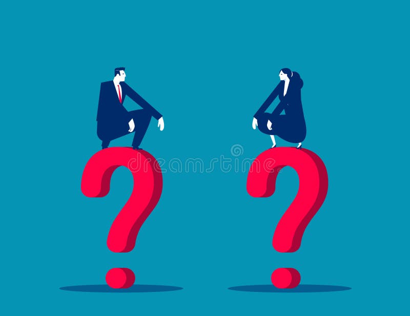 Business Person Sitting Low on the Question Mark. Communication ...