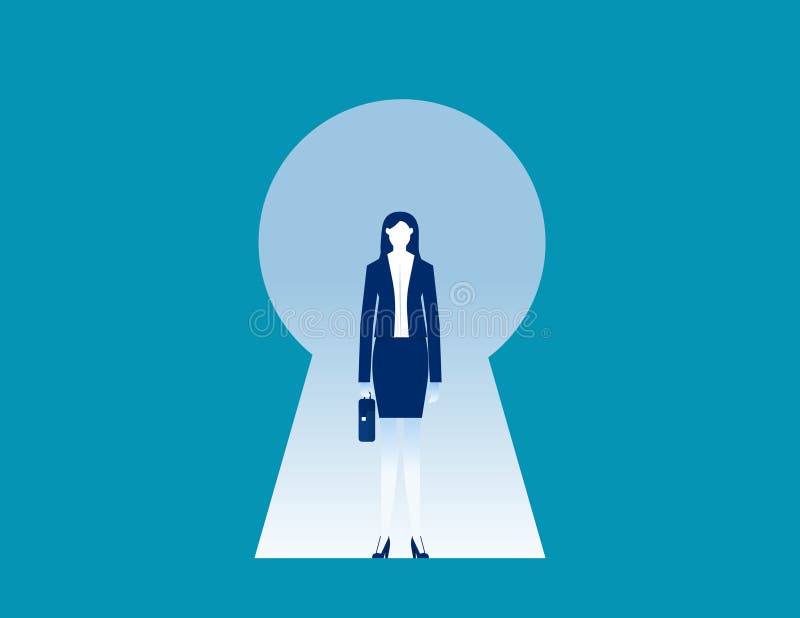 Business Person Standing in Lock Hole. Business Vector Illustration ...