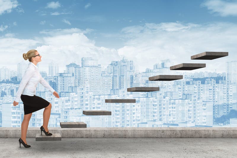Business Person Stepping Up a Staircase. Stock Image - Image of blue ...