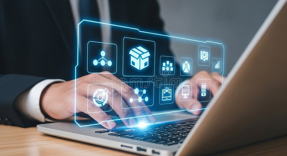 Business Person Using Laptop for Cloud Computing and Data Analytics for Digital Transformation ...