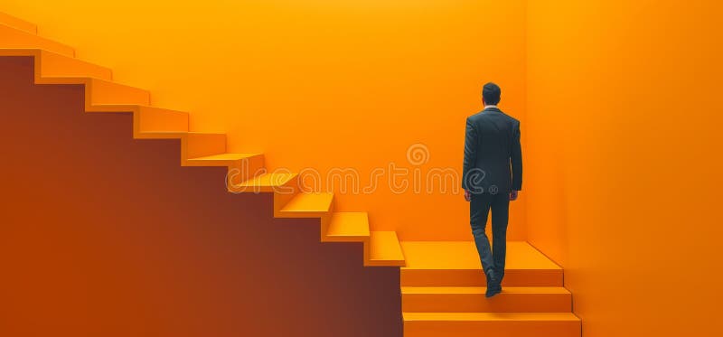 A Business Person Walking on a Staircase. Business Progress and ...