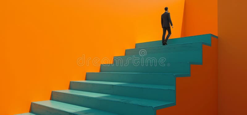 A Business Person Walking on a Staircase. Business Progress and ...