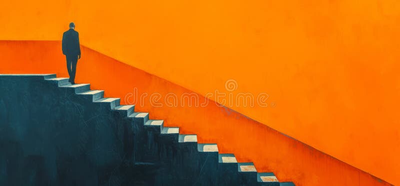 A Business Person Walking on a Staircase. Business Progress and ...
