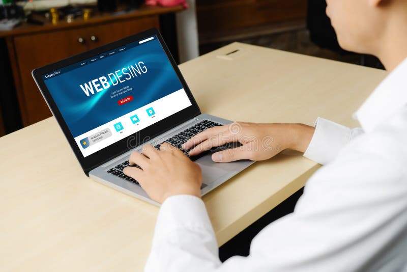 Business Person Worker Uses a Laptop Computer. Stock Image - Image of ...