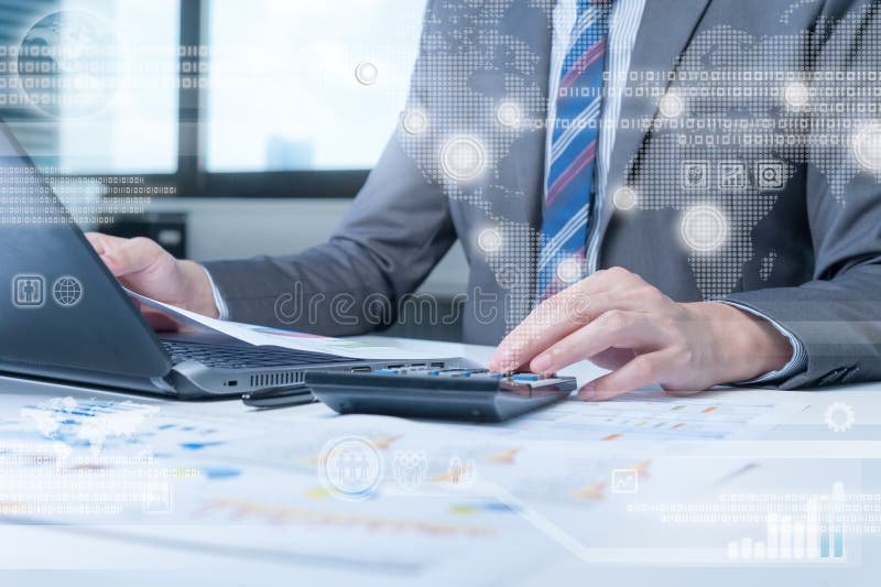 Business Person Working on Computer Against Technology Background Stock ...