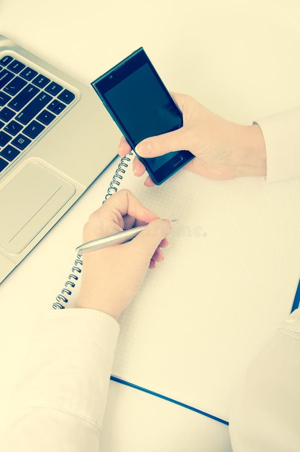 Business Person Working on Computer and Phone Stock Photo - Image of ...