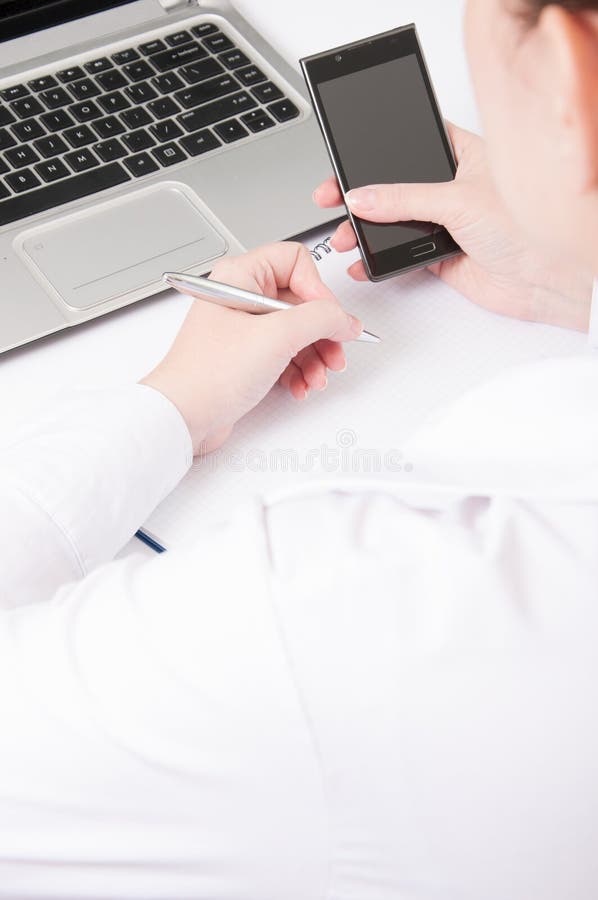 Business Person Working on Computer and Phone Stock Image - Image of ...
