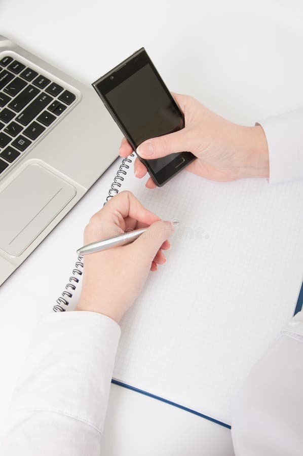 Business Person Working on Computer and Phone Stock Image - Image of ...