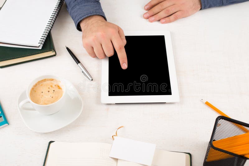 Business Person Working in the Home Office Using Tablet Stock Image ...