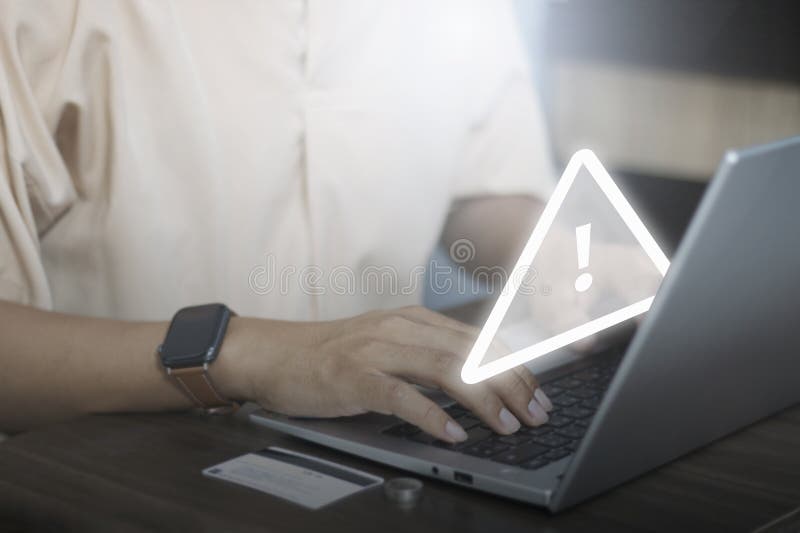 Business Personnel Print Error Triangle Warning Labels on Laptops To ...