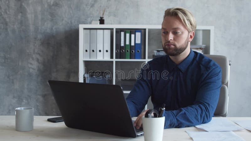 Business Persons is Work Alone in Modern Office Using Computer ...