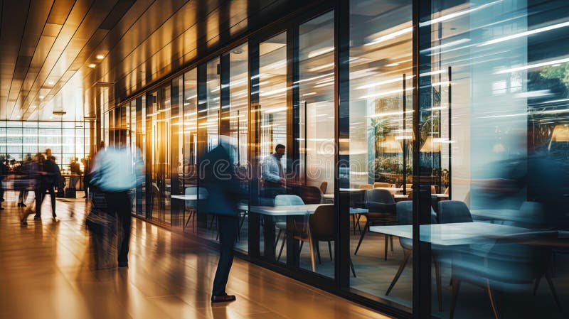 A Business Place with People Moving in an Blurry State in the Office ...
