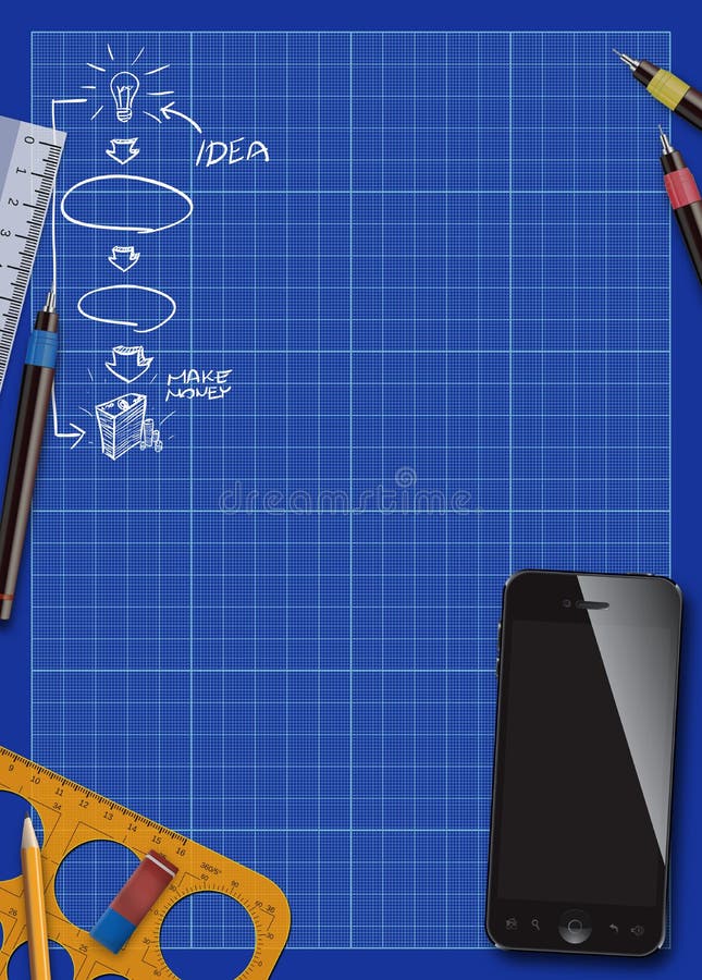 Business Plan Blueprint and Smart Phone Background Stock Illustration ...