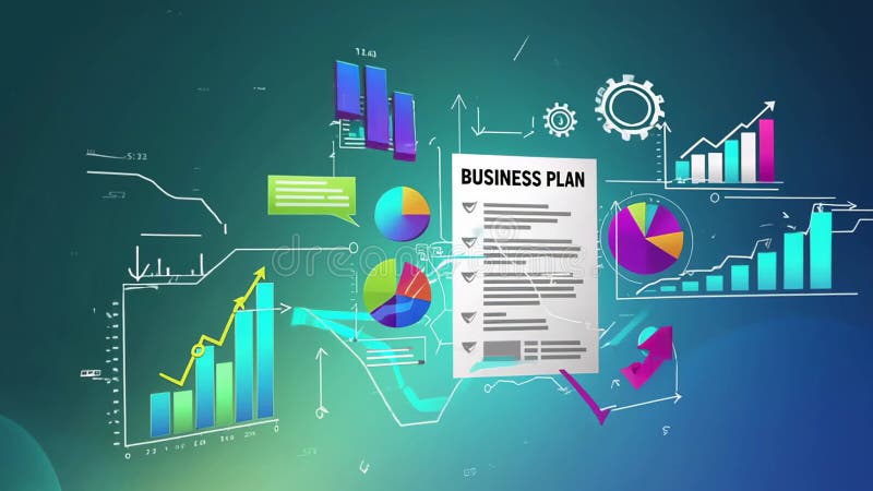 Business Plan Document Rotating with Growing Charts and Pie Charts ...
