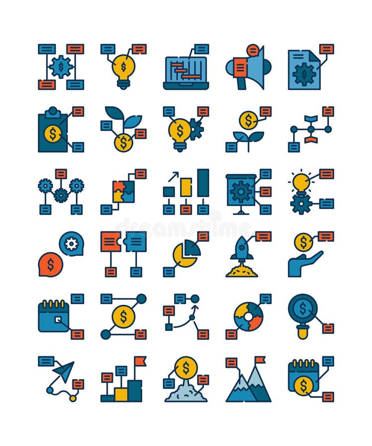 Business Plan Filled Outline Icon Set Stock Vector - Illustration of ...