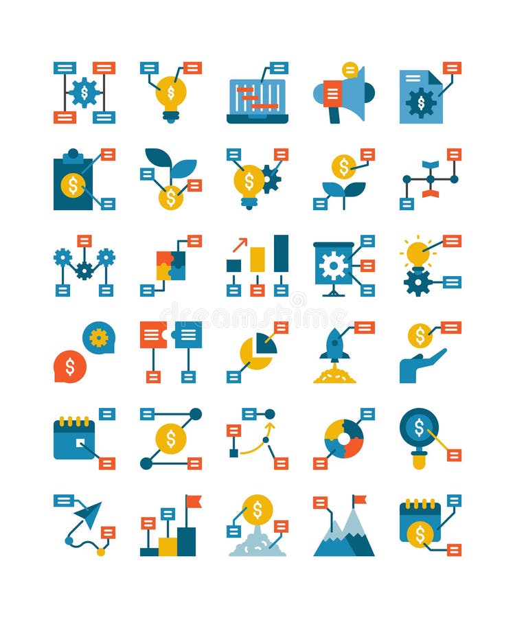 Business Plan Flat Icon Set Stock Illustration - Illustration of ...
