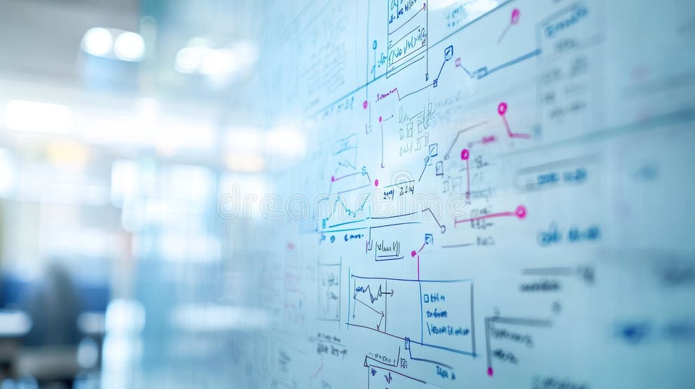 Business Plan Flowchart on Whiteboard in Conference Room, Showcasing ...