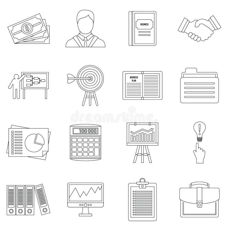 Business Plan Icons Set, Outline Style Stock Vector - Illustration of ...