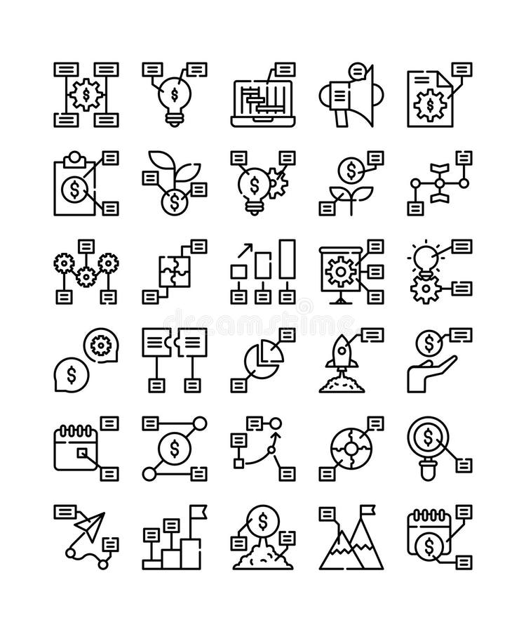 Business Plan Line Icon Set Stock Vector - Illustration of resource ...