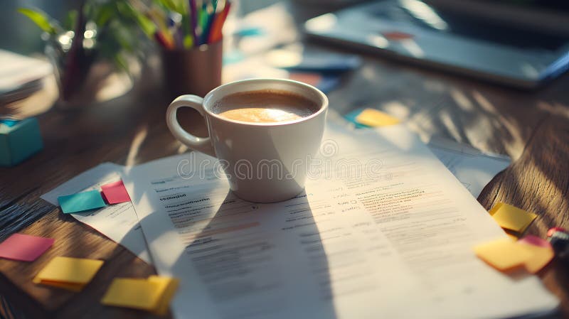 Business Plan Template on Desk with Sticky Notes Stock Illustration ...