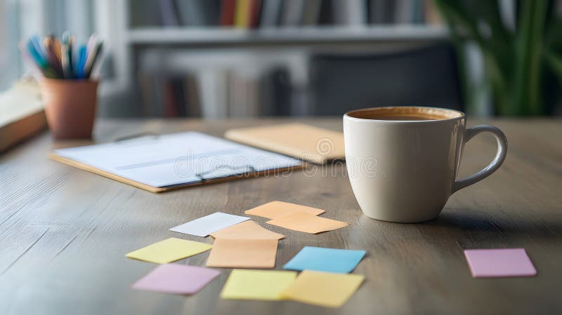 Business Plan Template on a Desk with Sticky Notes and Coffee, Planning ...